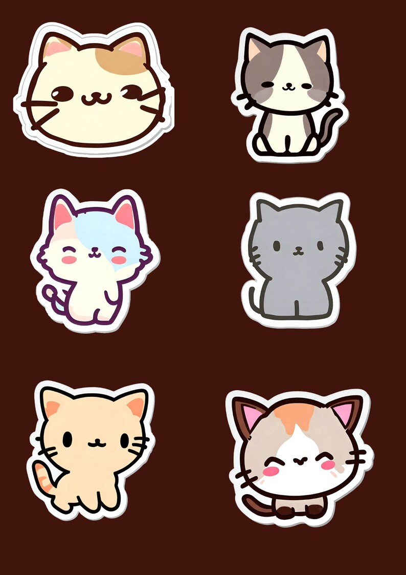Cat Cute Sticker Sheets Printable / Cat Printable Bundle / Cat Clipart ...