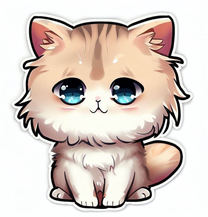 Anime Style Cat Sticker Printable Bundle ,12 Cats Png and Pdf Downland ...