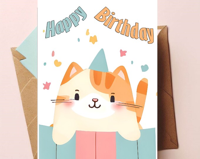 Cute Cat Birthday Card Printable , Happy Birthday Card for Kids Pdf ...