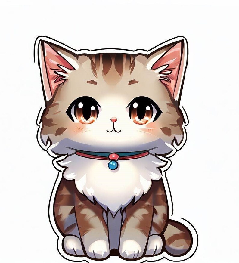 Anime Style Cat Sticker Printable Bundle ,12 Cats Png and Pdf Downland ...