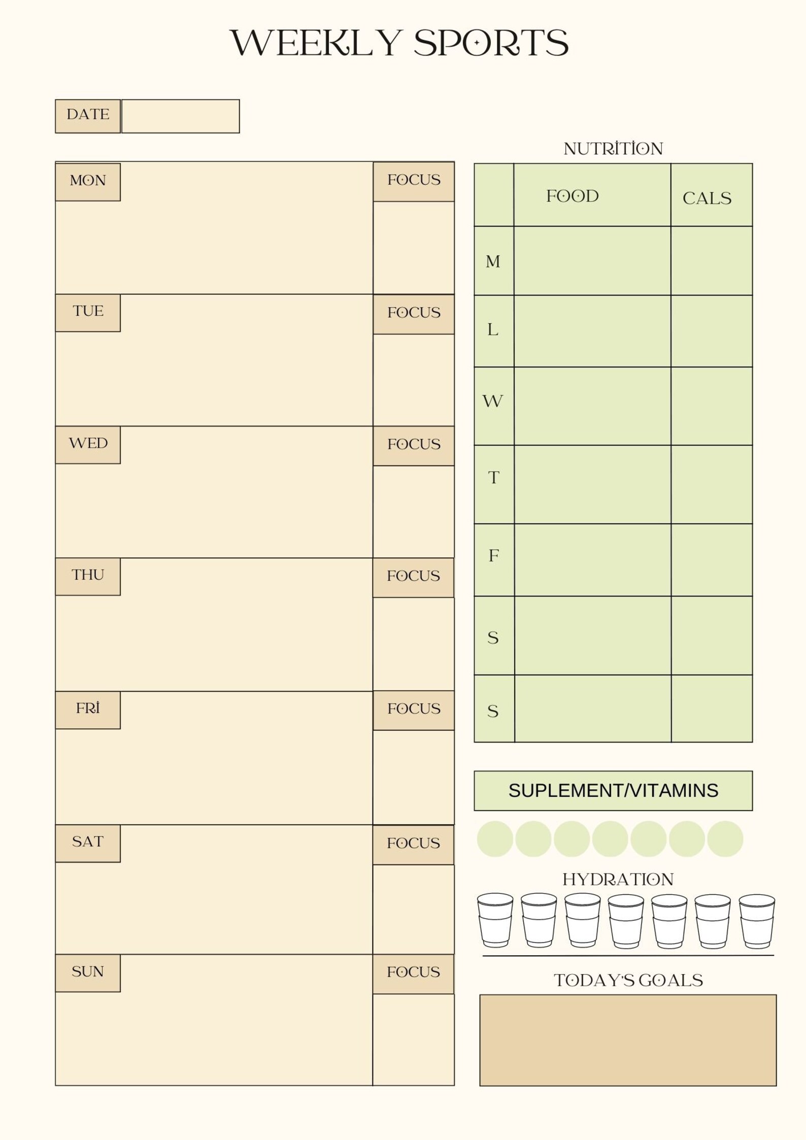 Weekly Fitness Planner Printable Fitness Overview Simple Fitness ...