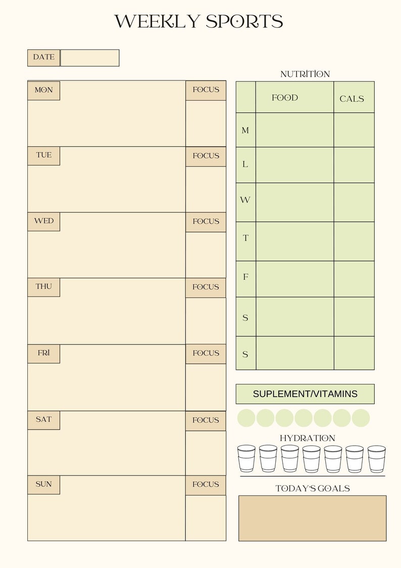 Weekly Fitness Planner Printable Fitness Overview Simple Fitness ...