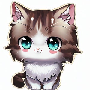 Anime Style Cat Sticker Printable Bundle ,12 Cats Png and Pdf Downland ...