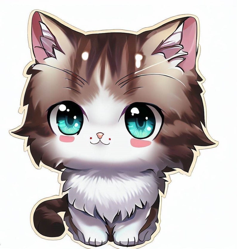 Anime Style Cat Sticker Printable Bundle ,12 Cats Png and Pdf Downland ...
