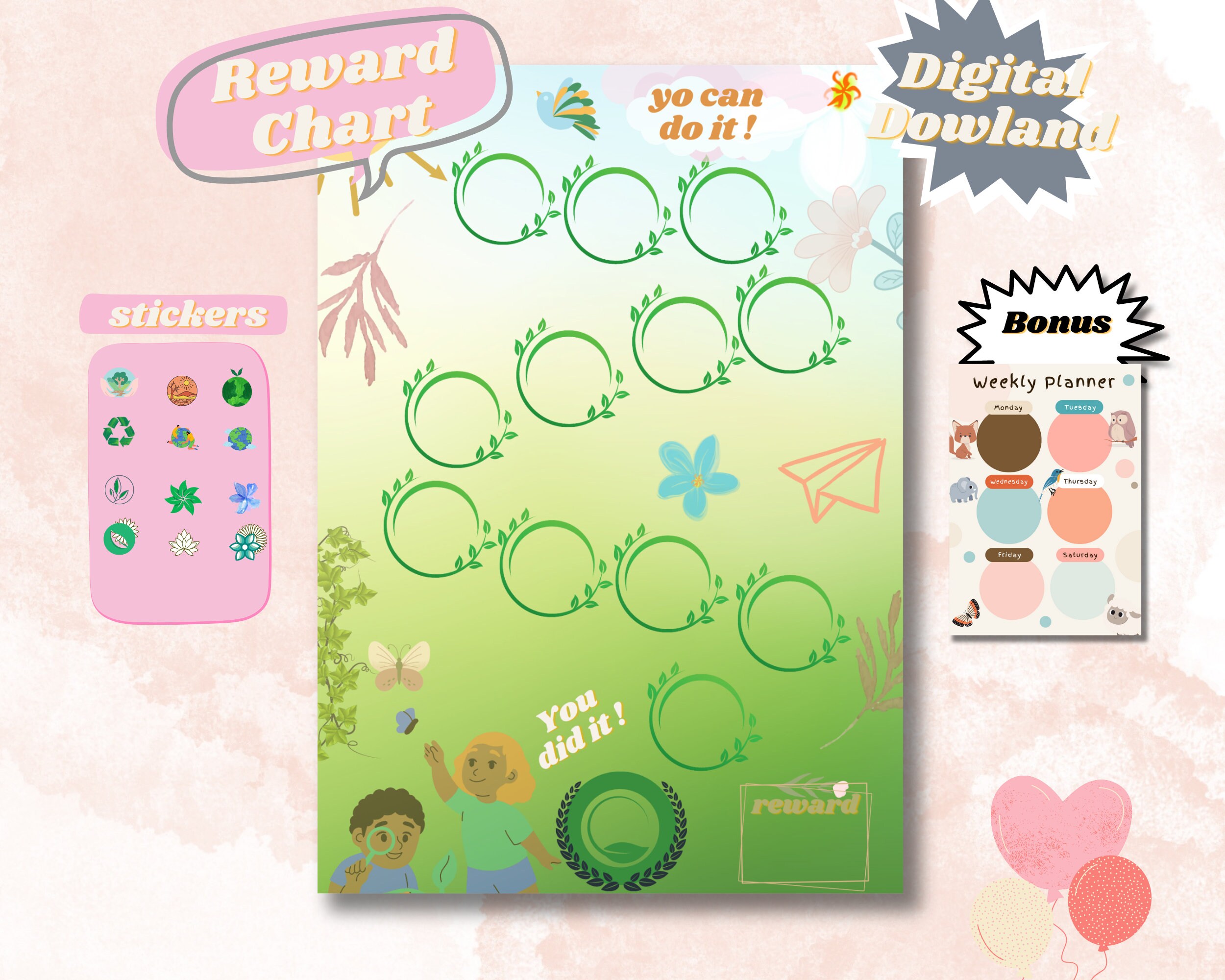 Printable Nature Themed Award Chart Child Behavior Chart Instant ...