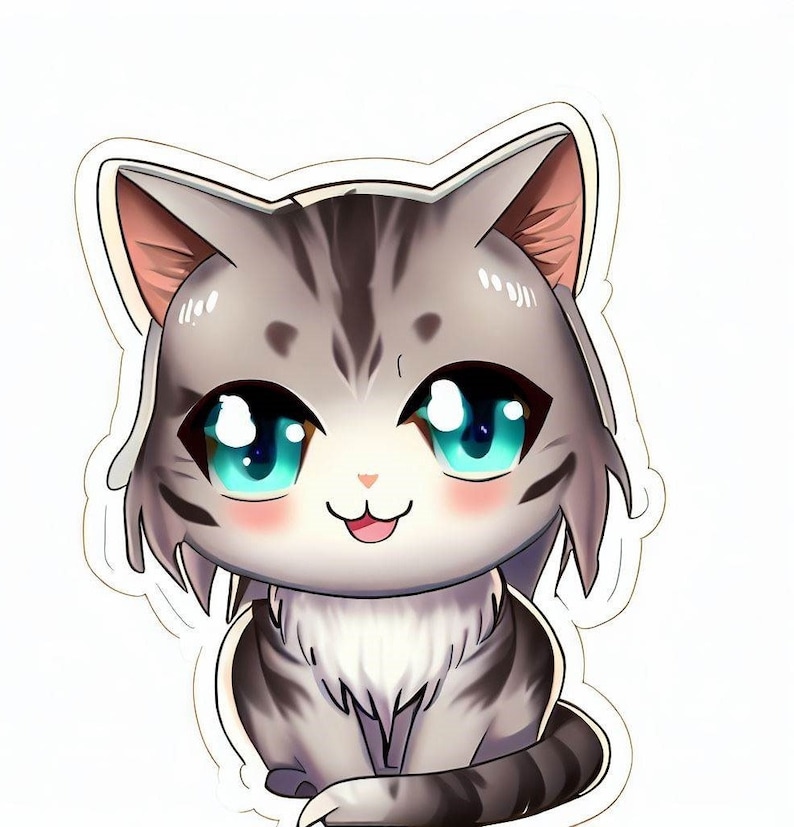 Anime Style Cat Sticker Printable Bundle ,12 Cats Png and Pdf Downland ...