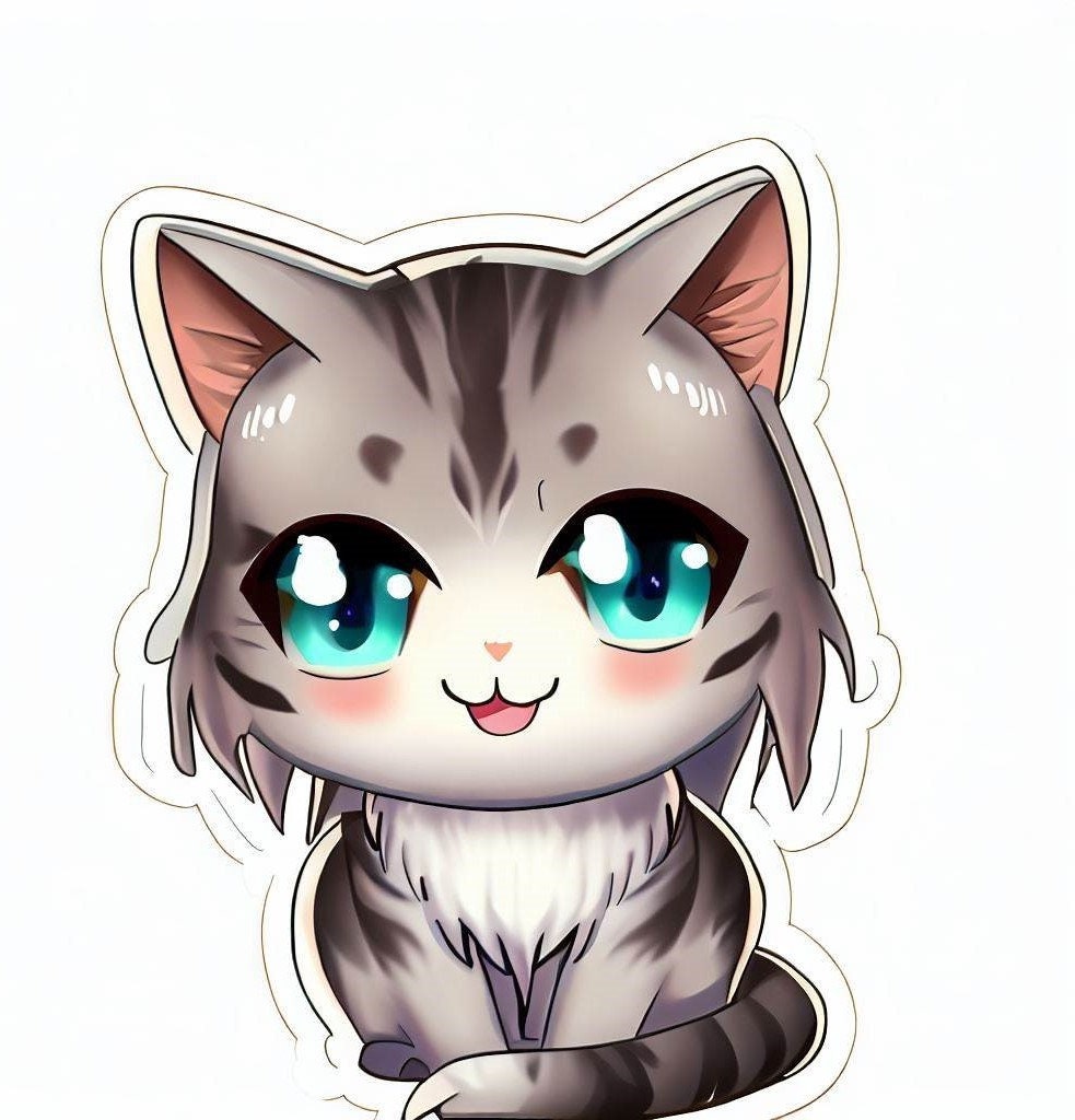 Anime Style Cat Sticker Printable Bundle ,12 Cats Png and Pdf Downland ...