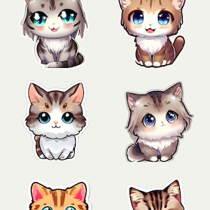 Anime Style Cat Sticker Printable Bundle ,12 Cats Png and Pdf Downland ...