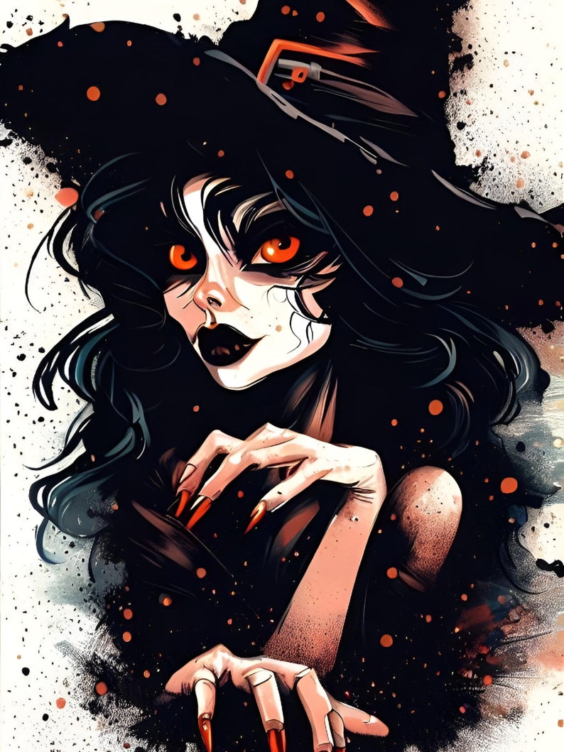 Printable Halloween Witch Poster , Halloween Witch Wall Art Ai Drawing ...
