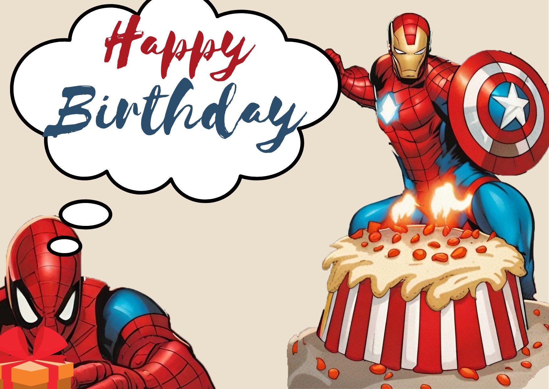 Marvel Cute Birthday Cards / Marvel Spiderman, İronman , Captain ...