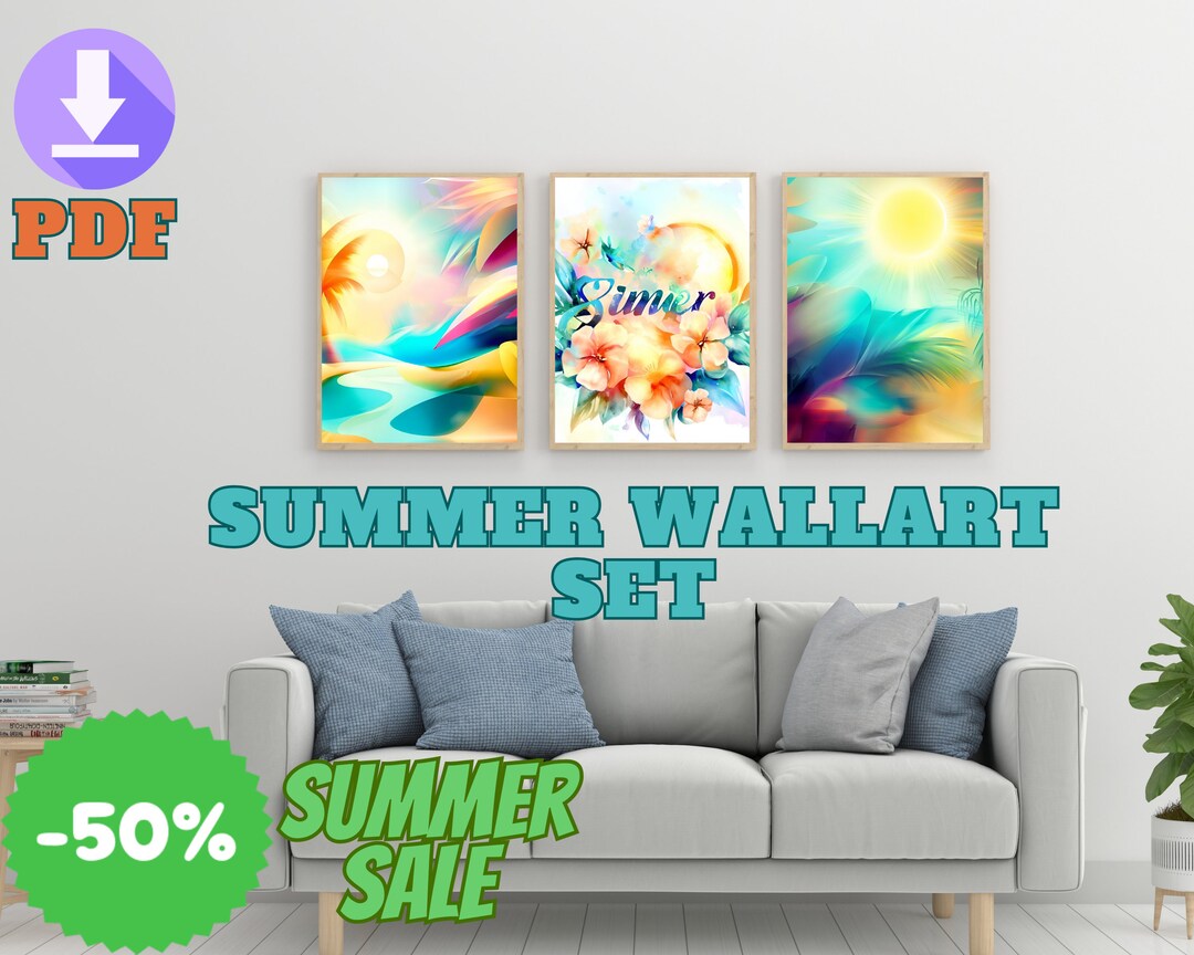 Summer Themed Printable Wall Art Set / Summer Leaves Gradient - Etsy