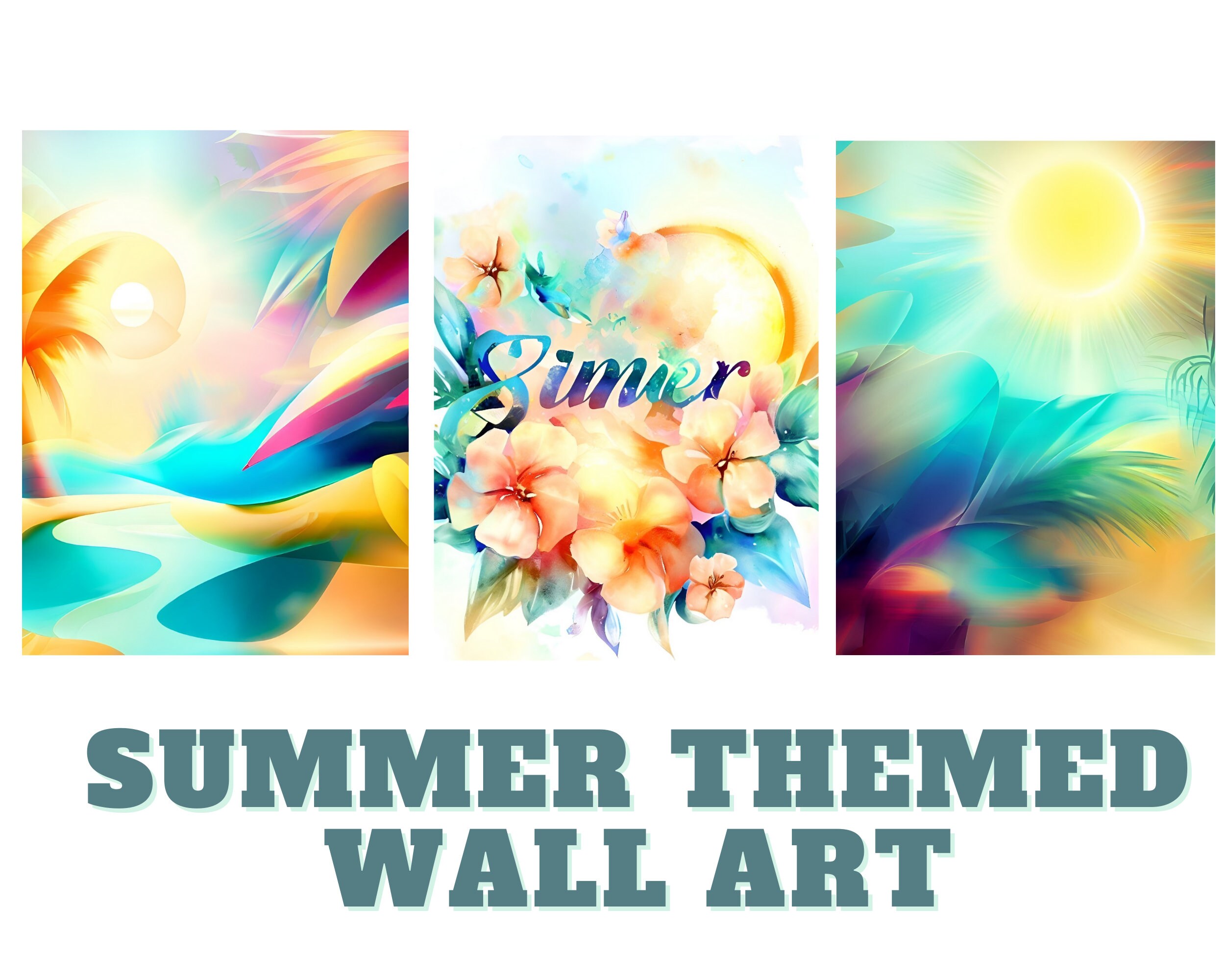 Summer Themed Printable Wall Art Set / Summer Leaves Gradient - Etsy
