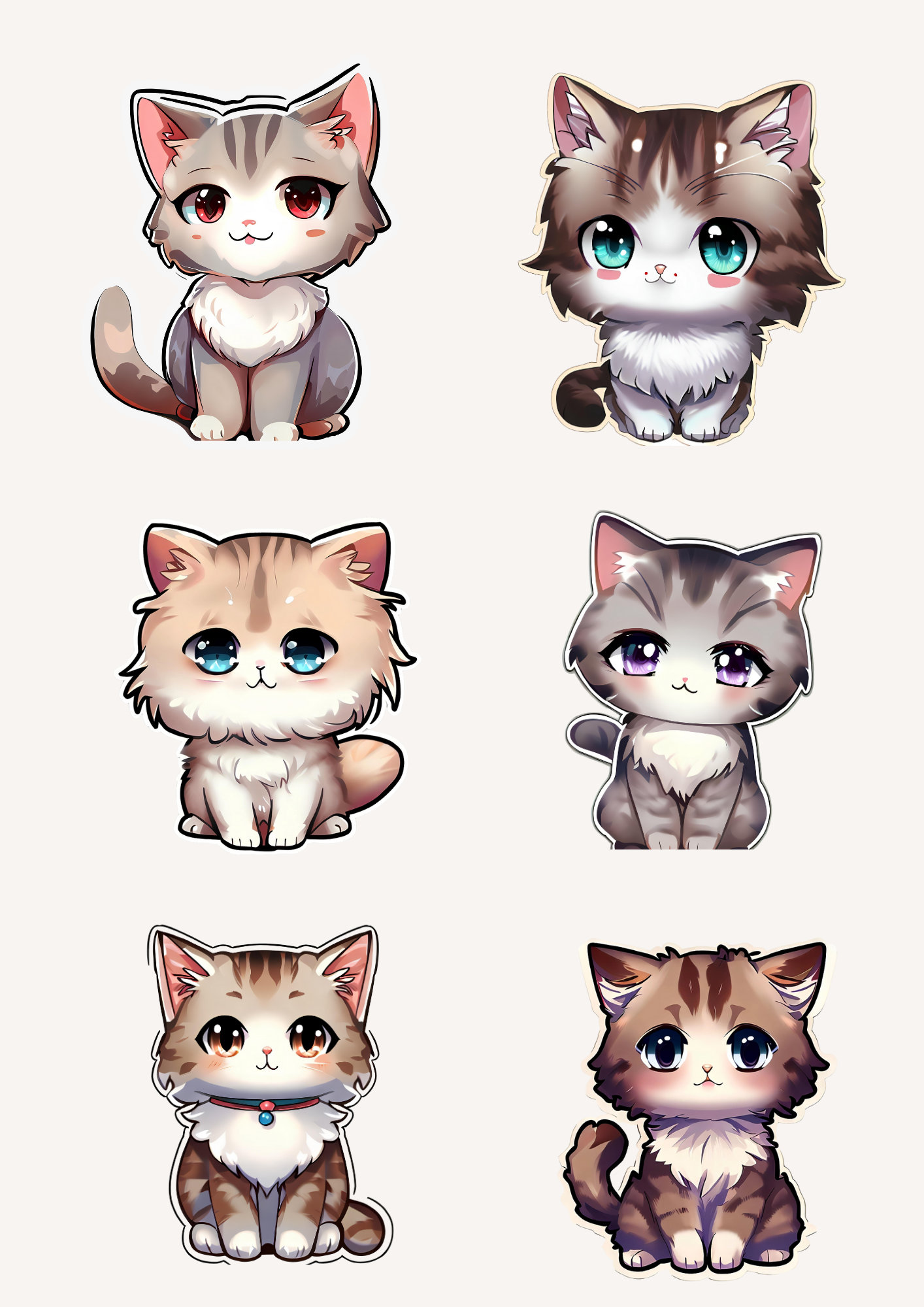 Anime Style Cat Sticker Printable Bundle ,12 Cats Png and Pdf Downland ...