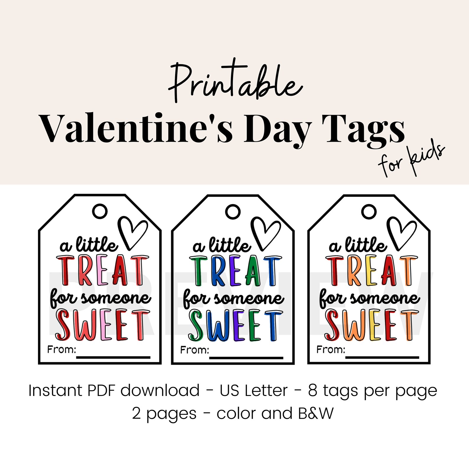 Printable Valentine's Day Card for Kids, Printable Valentine Tag Little ...