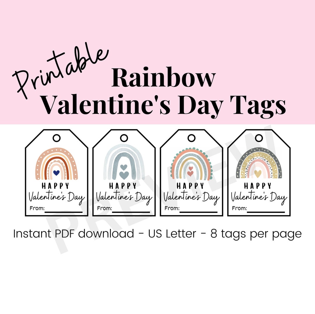Printable Rainbow Hearts Valentine's Day Tags, Rainbow Valentine Cards ...