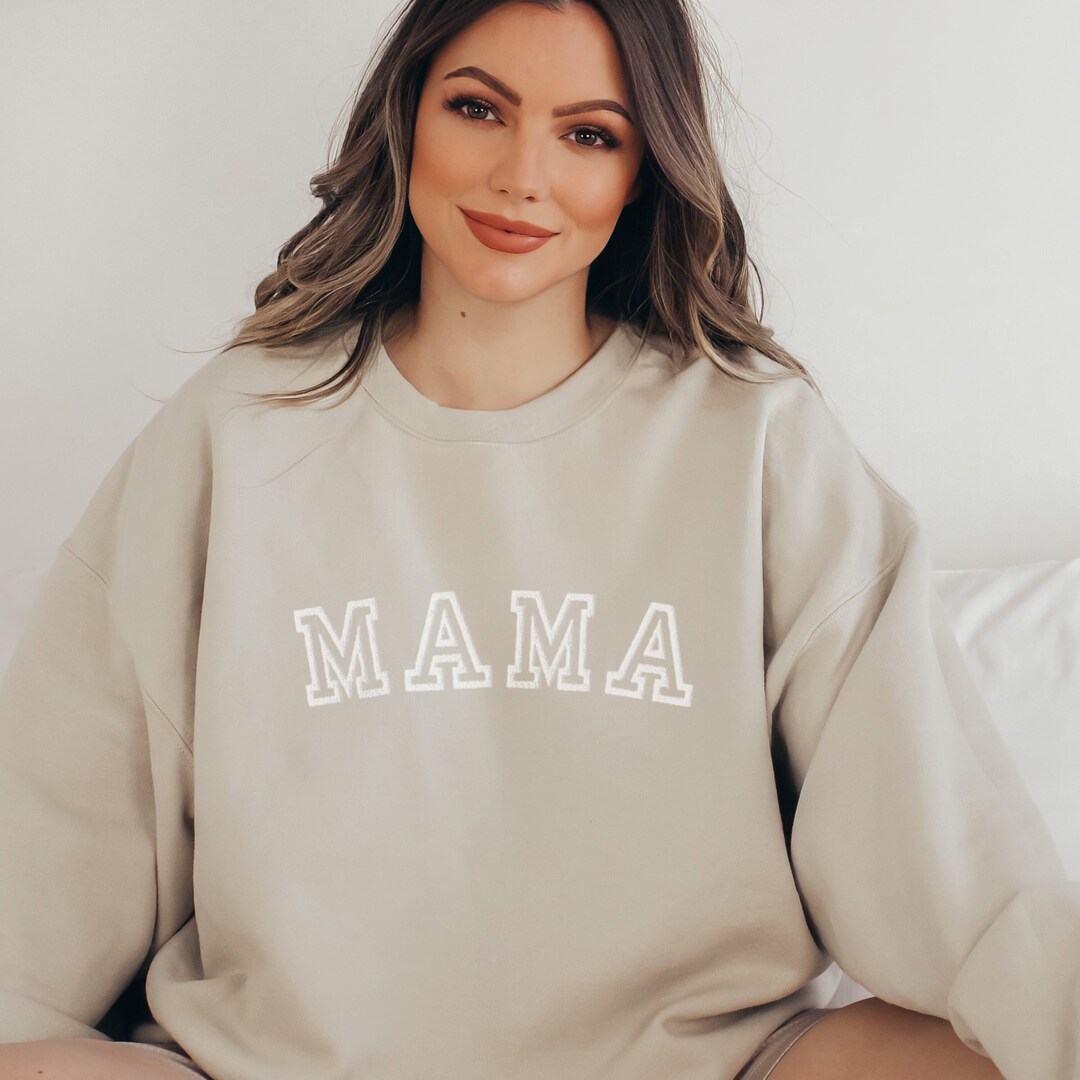 Emboidered Mama Sweatshirt, Beige Mom Sweatshirt, Gift for Mom, New ...