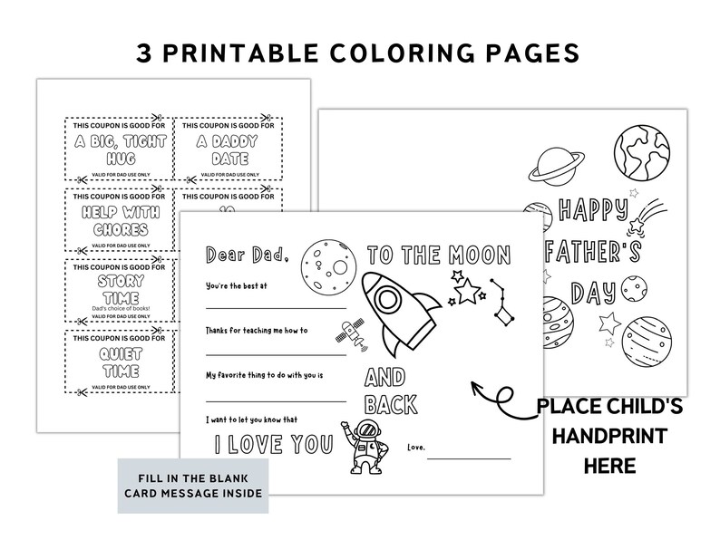 Father’s Day Card From Kids. Space Themed Handprint Art, Fill in the ...