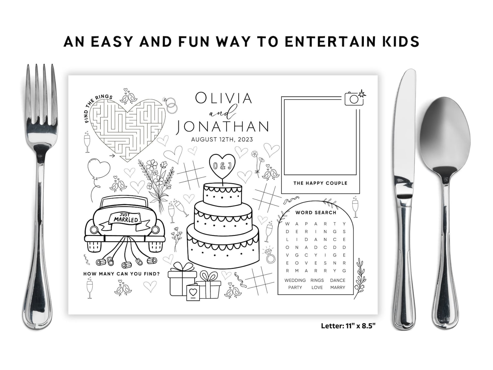 Personalized Coloring Wedding Placemat Activity for Kids. Wedding ...