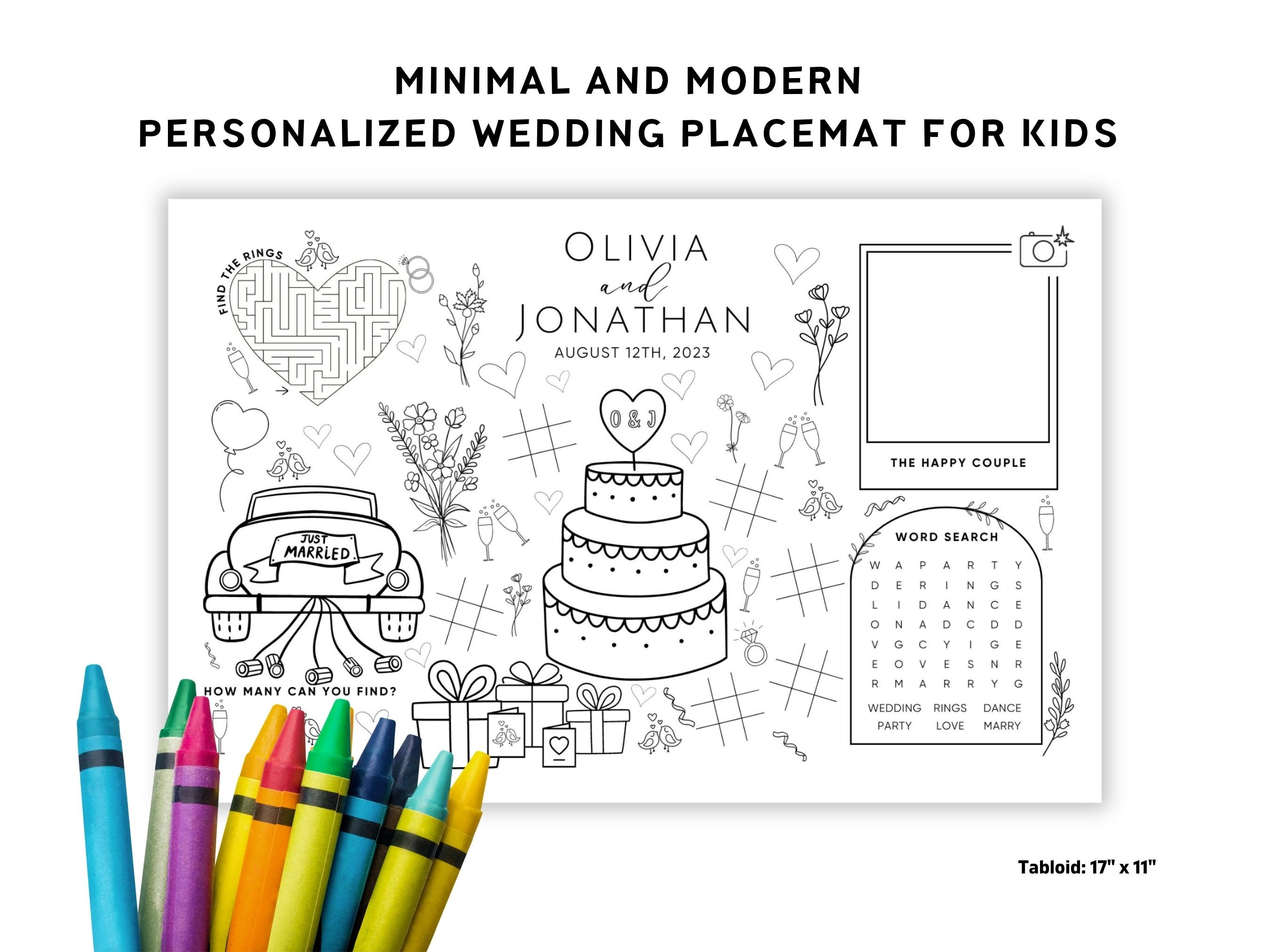 Personalized Coloring Wedding Placemat Activity for Kids. Wedding ...