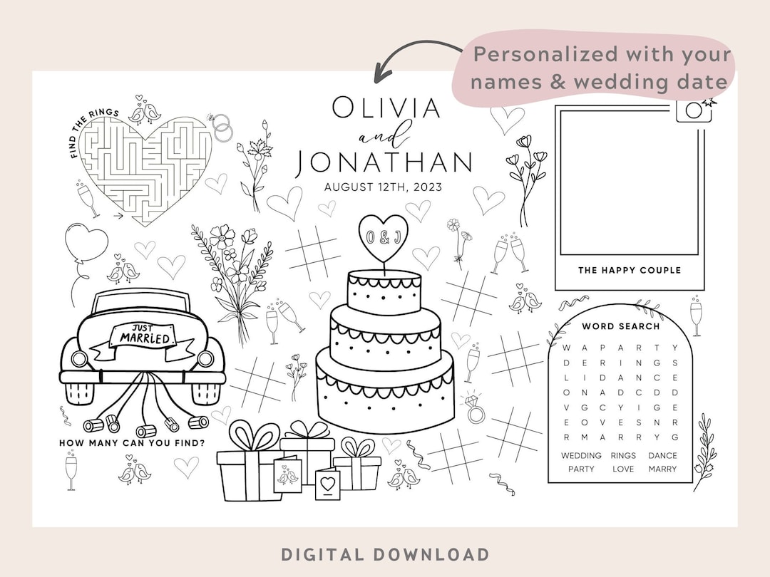 Personalized Coloring Wedding Placemat Activity for Kids. Wedding ...