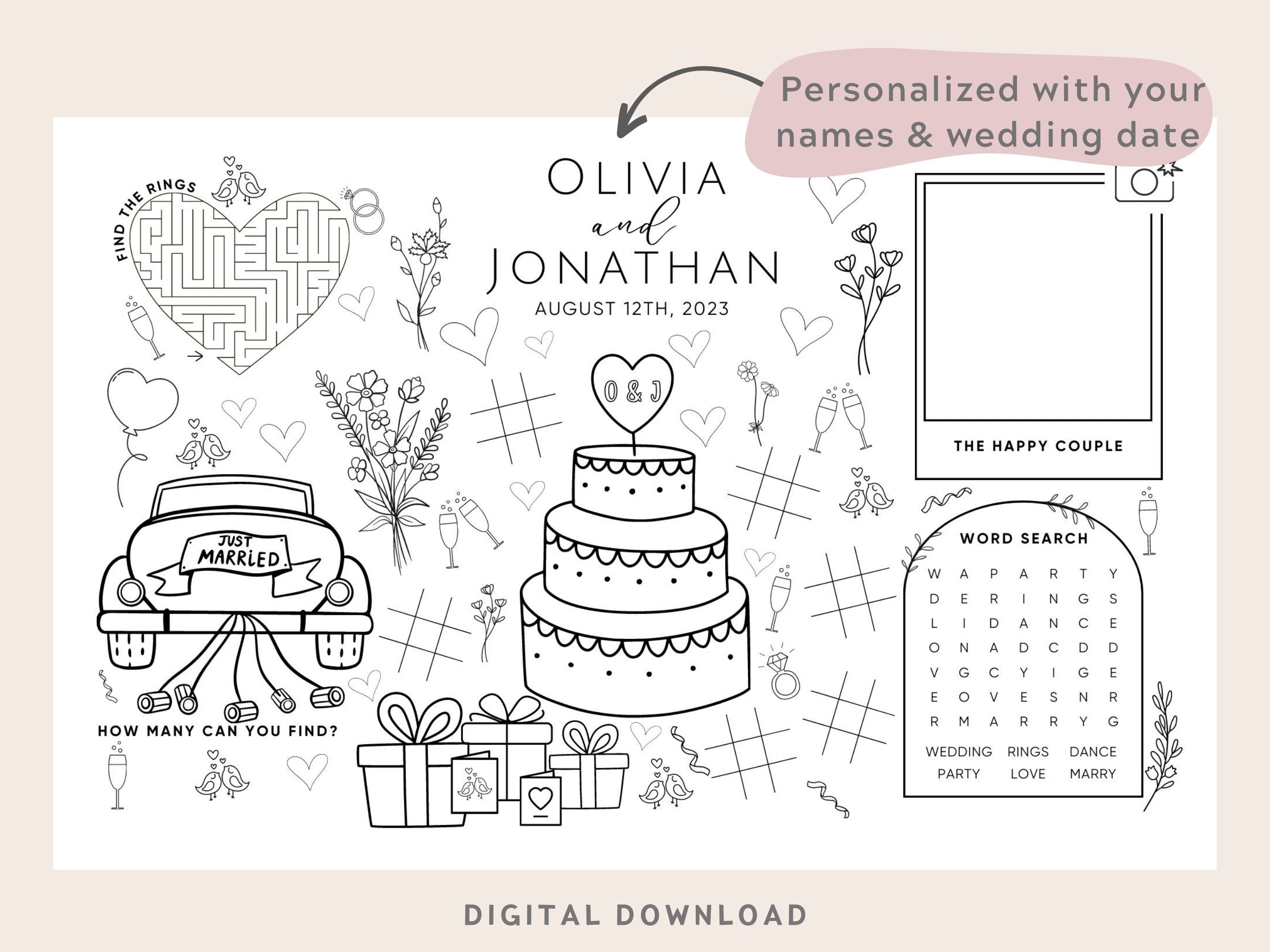 Personalized Coloring Wedding Placemat Activity for Kids. Wedding ...