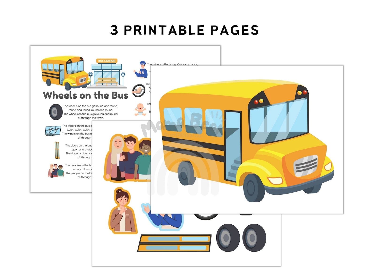 Wheels on the Bus Printable Props. Nursery Rhymes, Baby and Toddler ...