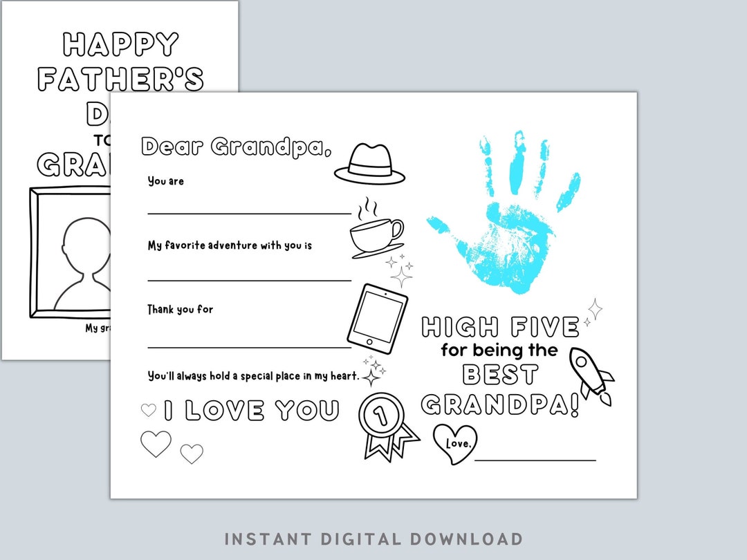 Father’s Day Card for Grandpa From Kids. Handprint Art, Fill in the ...