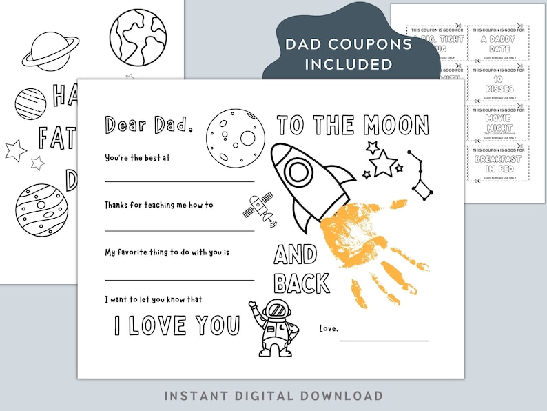 Father’s Day Card From Kids. Space Themed Handprint Art, Fill in the ...
