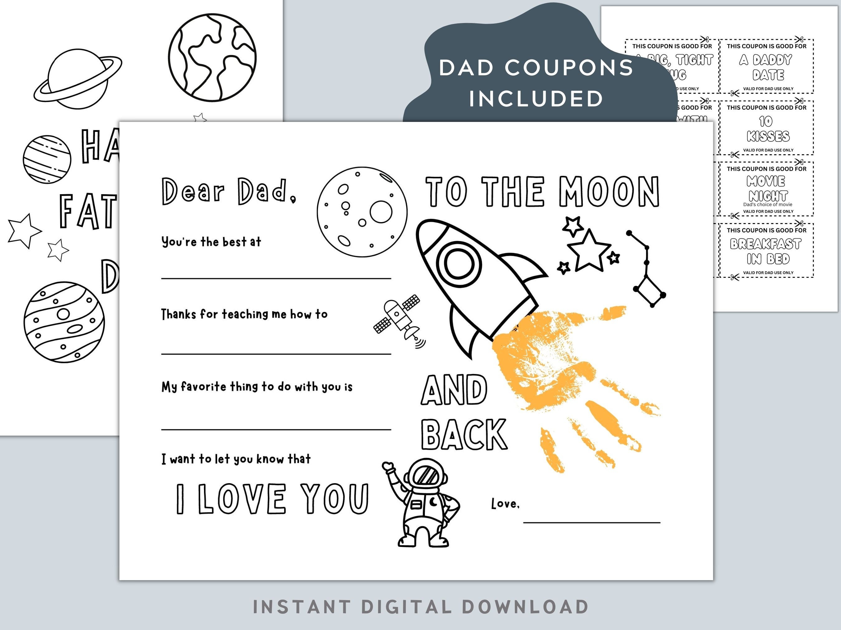 Father’s Day Card From Kids. Space Themed Handprint Art, Fill in the ...