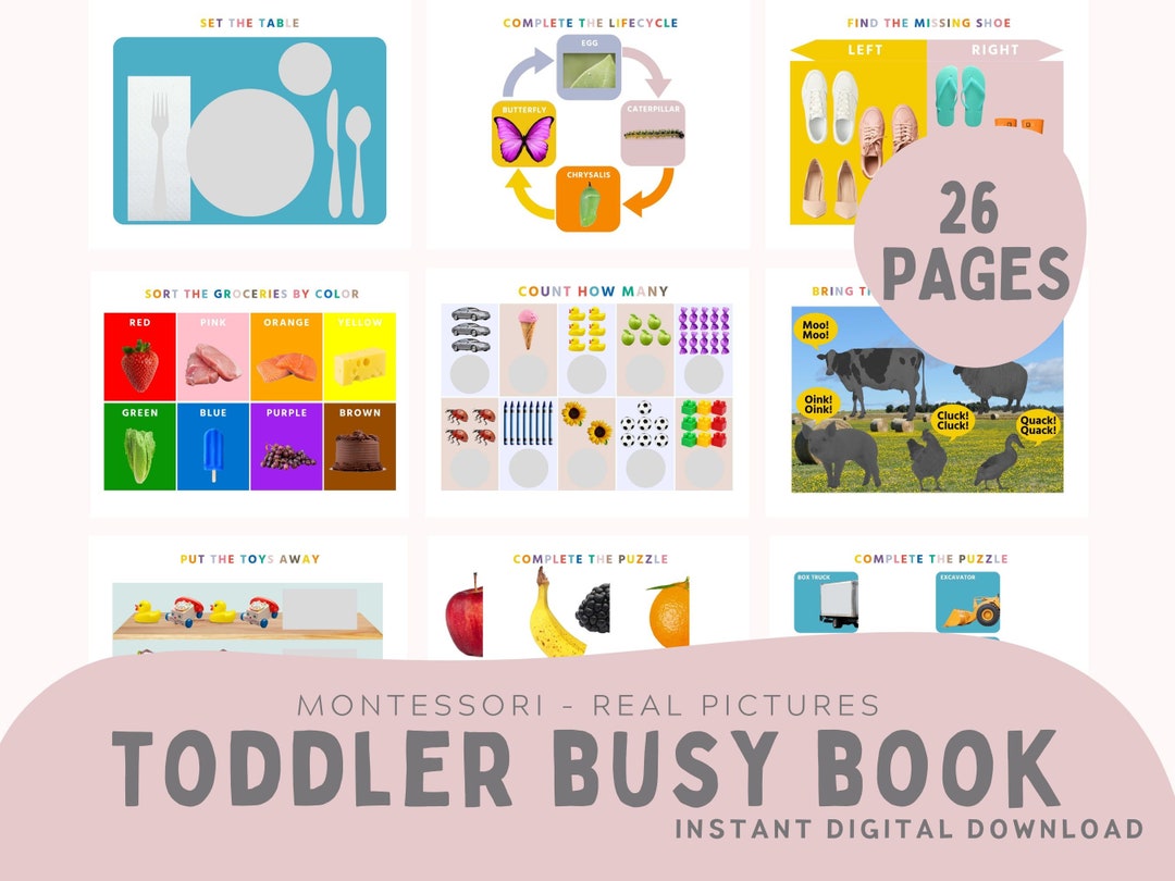 Montessori Busy Book for Toddlers With Real Pictures. Toddler Learning ...