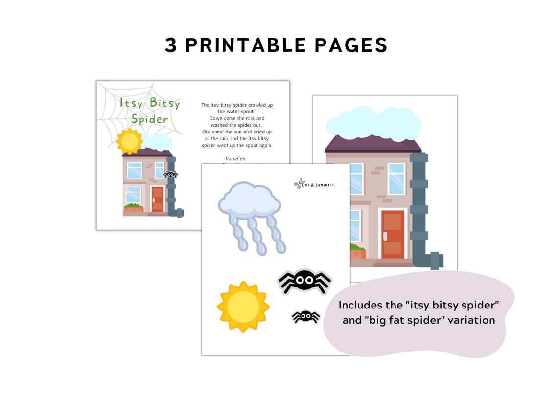 Itsy Bitsy Spider Printable Props. Nursery Rhymes, Baby, Preschool and ...