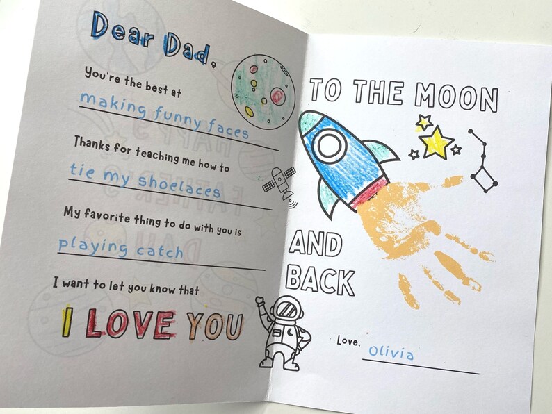 Father’s Day Card From Kids. Space Themed Handprint Art, Fill in the ...