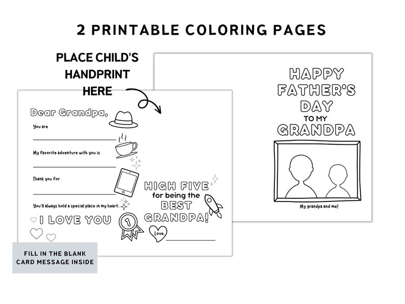 Father’s Day Card for Grandpa From Kids. Handprint Art, Fill in the ...