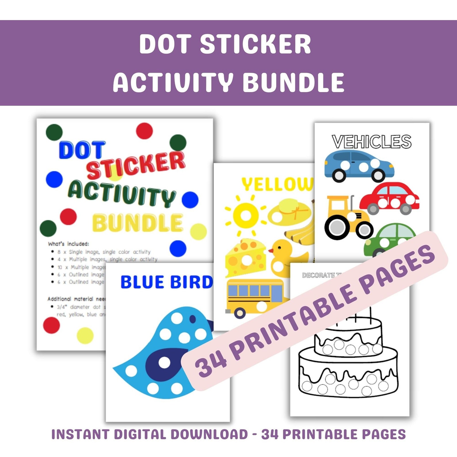 Dot Sticker Activity Bundle for Toddlers and Preschoolers. 34 Printable ...