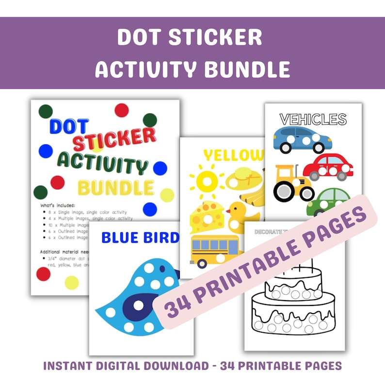 Dot Sticker Activity Bundle for Toddlers and Preschoolers. 34 Printable ...