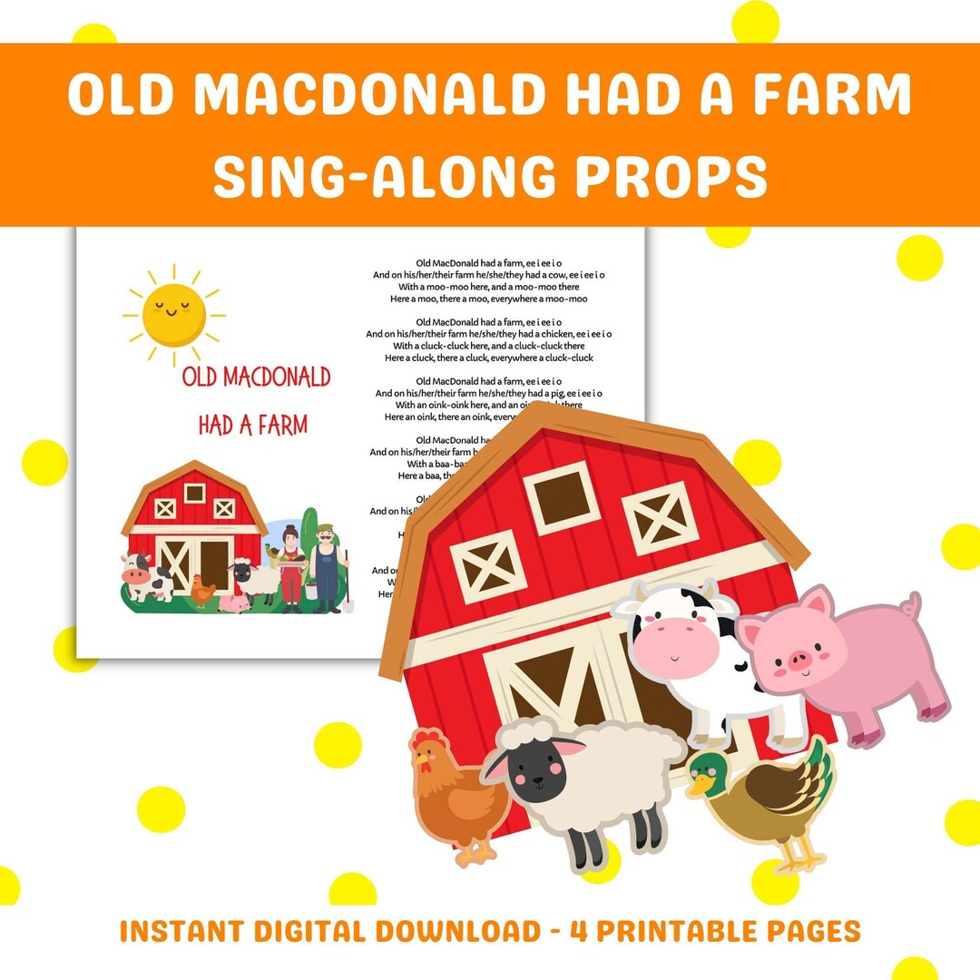 Old Macdonald Had A Farm Printable Props. Nursey Rhymes Baby - Etsy ...