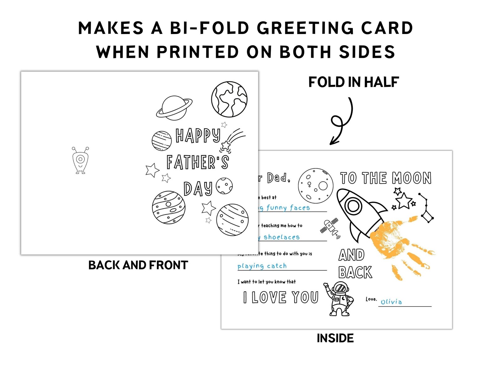 Father’s Day Card From Kids. Space Themed Handprint Art, Fill in the ...