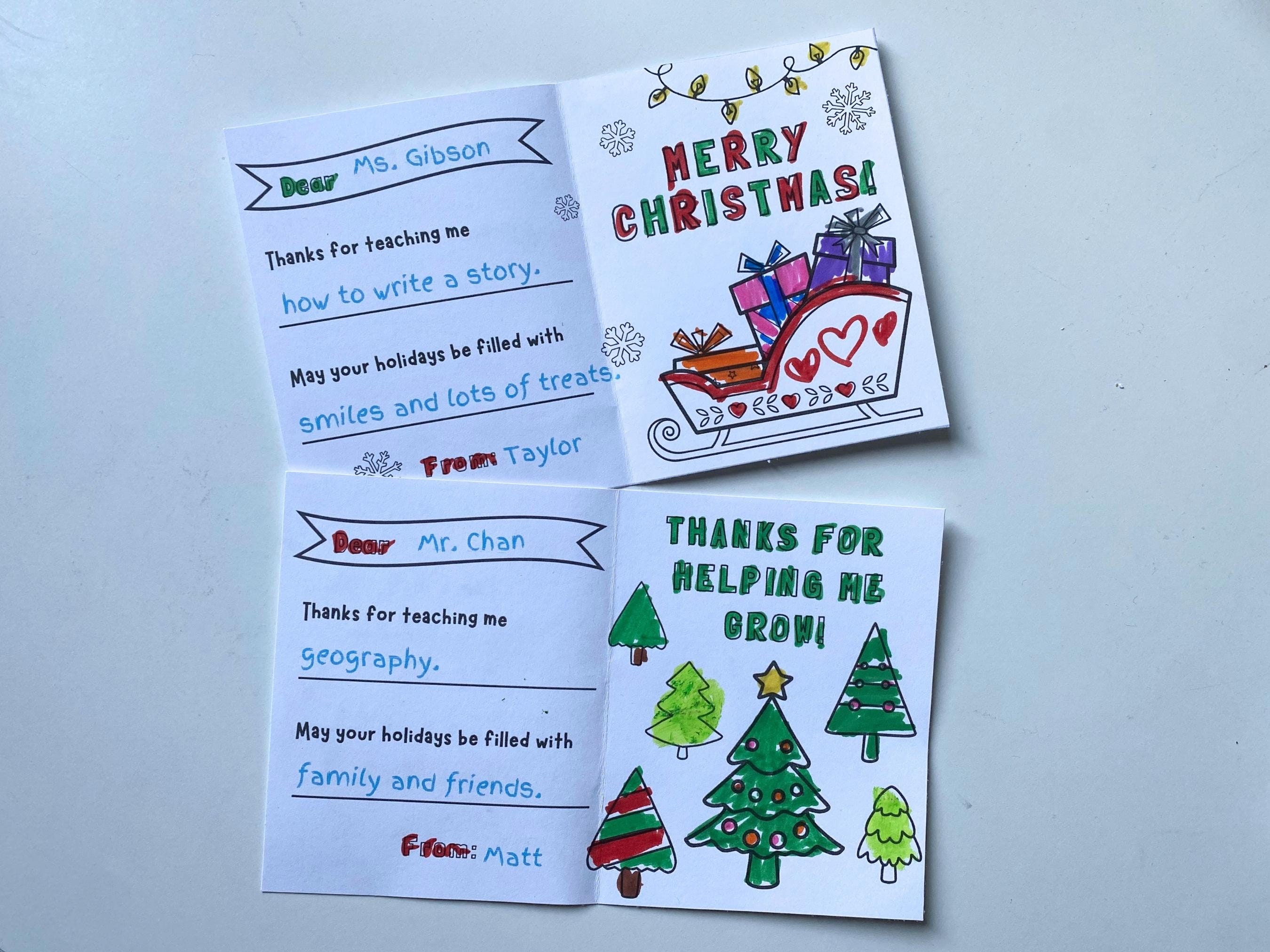 Teacher Christmas Card From Kids Printable. Fill in the Blank and ...