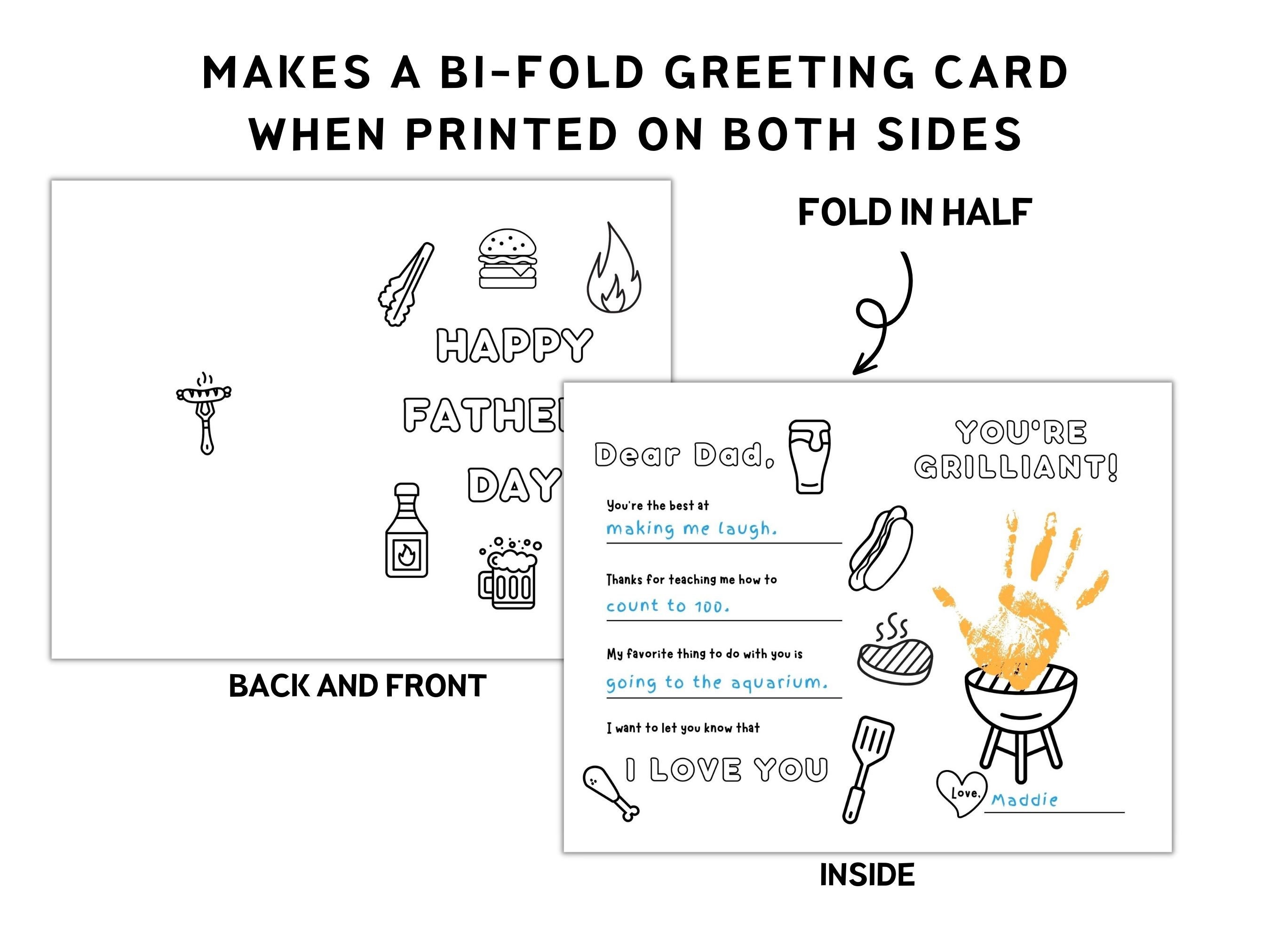 Father’s Day Card From Kids. BBQ Grill Themed Handprint Art, Fill in ...