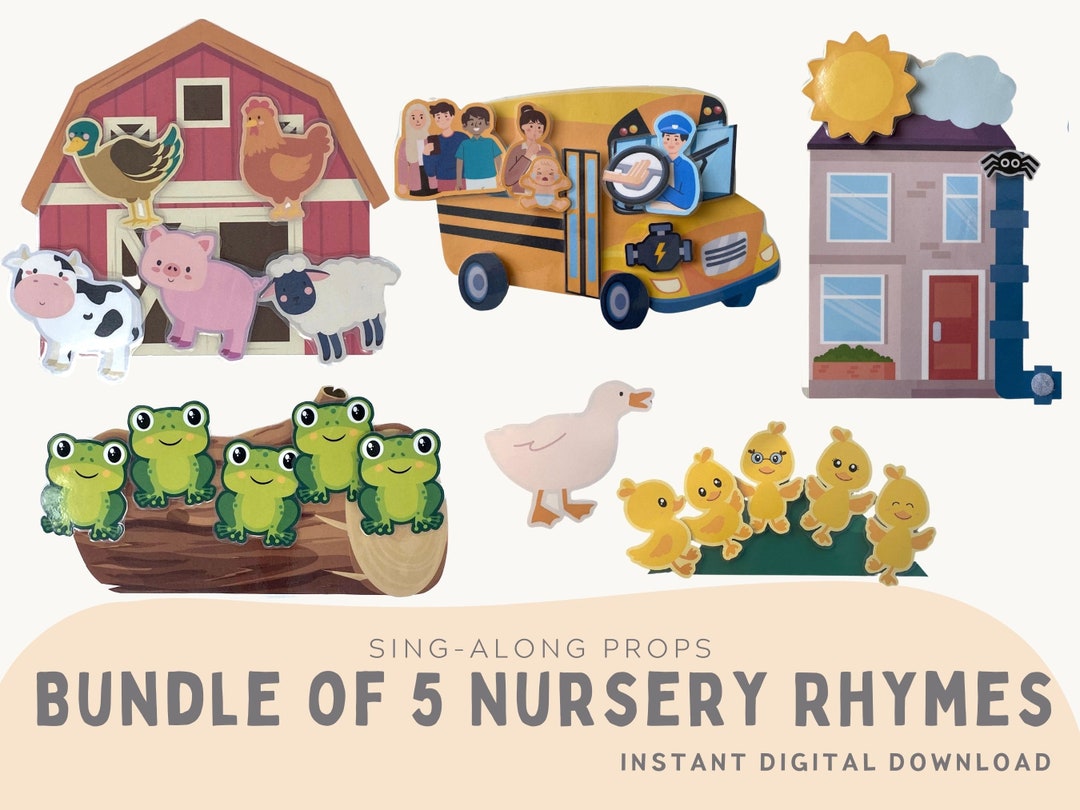 Bundle of 5 Nursery Rhyme Props. Wheels on the Bus, Old Macdonald, 5 ...