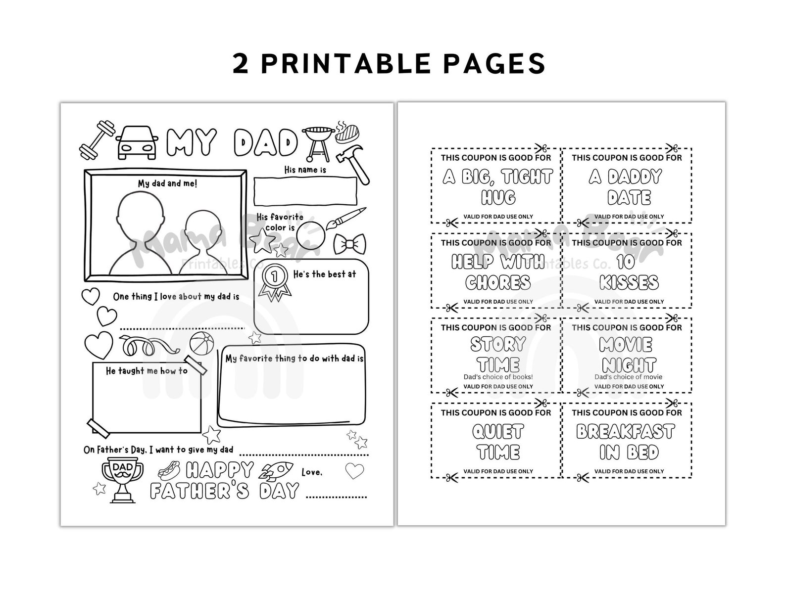 Father’s Day Printable Coloring Page and Coupons. Fill in the Blank ...