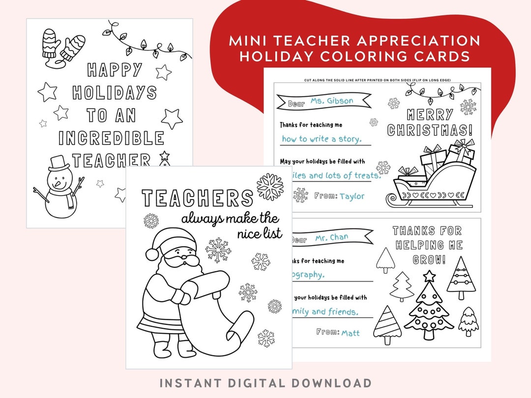Teacher Christmas Card From Kids Printable. Fill in the Blank and ...