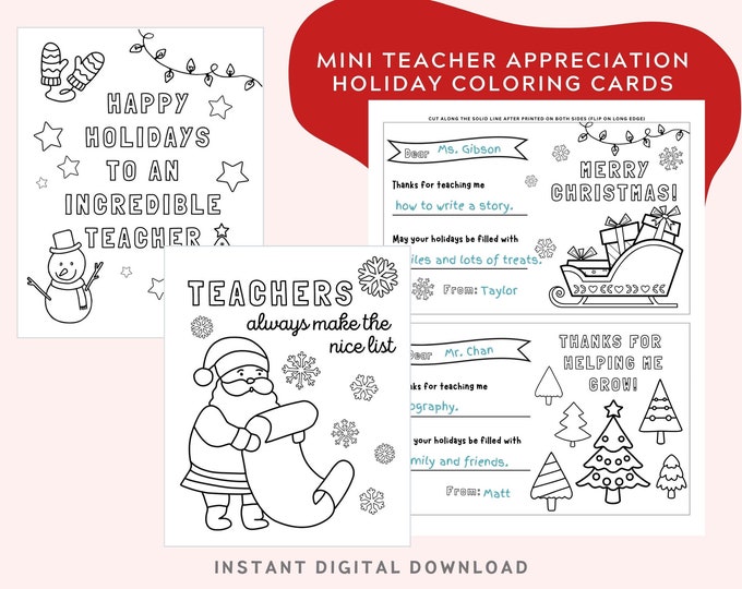 Teacher Winter Gift, Teacher Thank You Card, Printable Note, Fill in ...