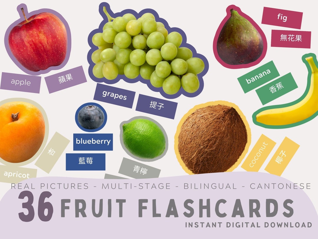 36 Fruit Flashcards in Cantonese With Real Pictures. Traditional ...