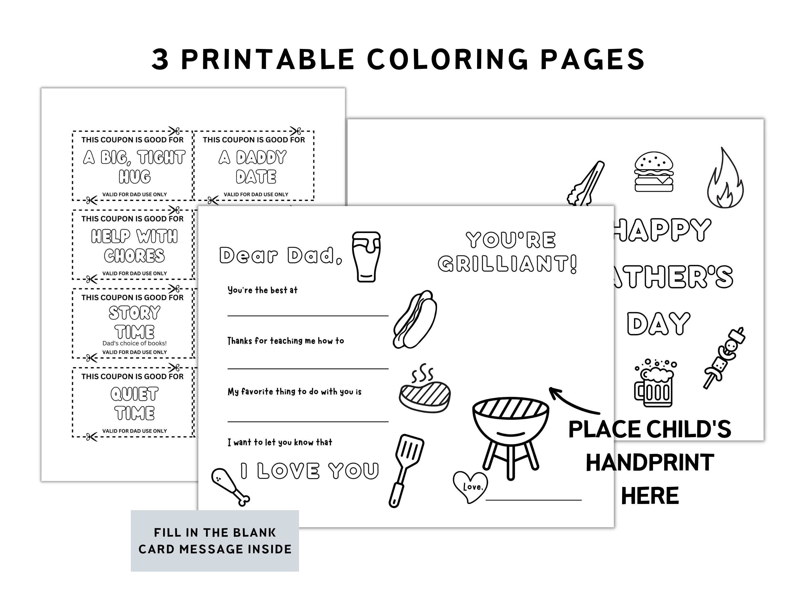 Father’s Day Card From Kids. BBQ Grill Themed Handprint Art, Fill in ...