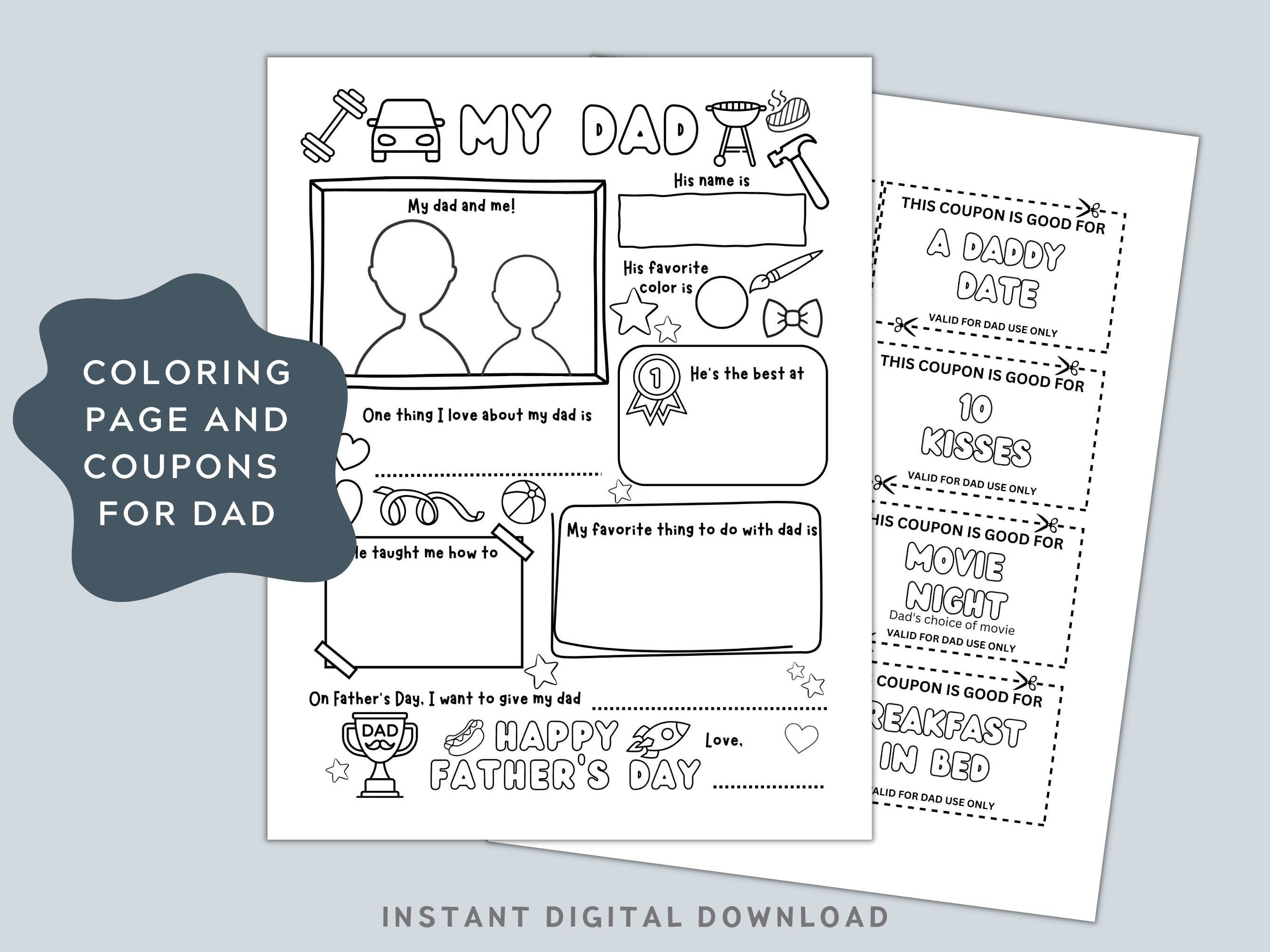 Father’s Day Printable Coloring Page and Coupons. Fill in the Blank ...