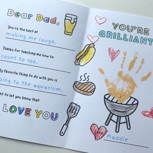 Father’s Day Card From Kids. BBQ Grill Themed Handprint Art, Fill in ...
