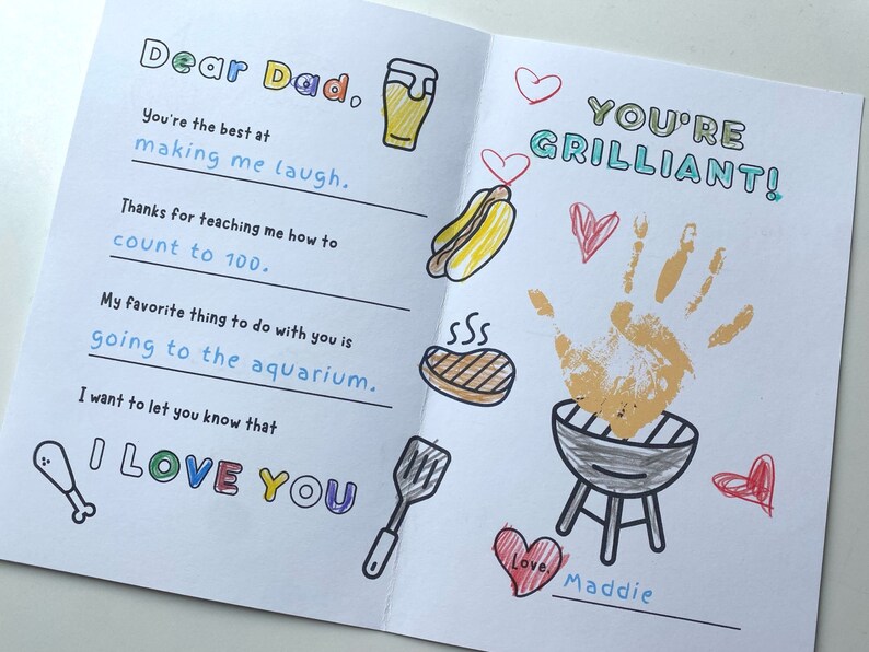 Father’s Day Card From Kids. BBQ Grill Themed Handprint Art, Fill in ...