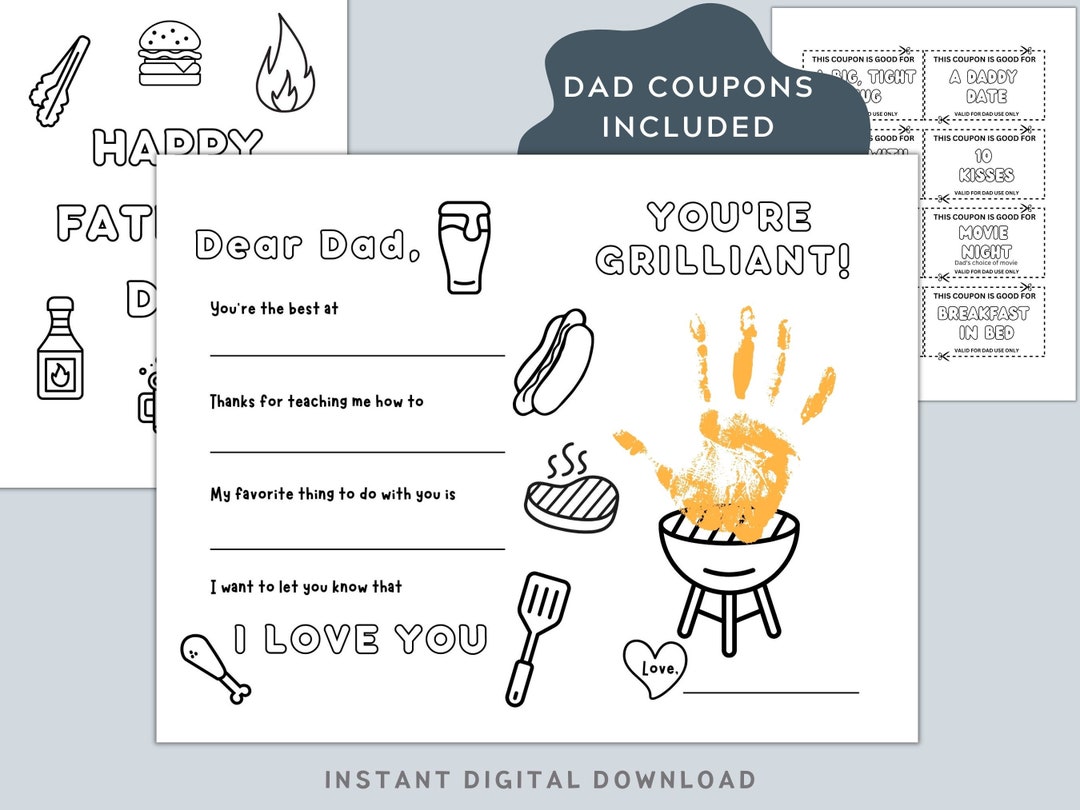 Father’s Day Card From Kids. BBQ Grill Themed Handprint Art, Fill in ...