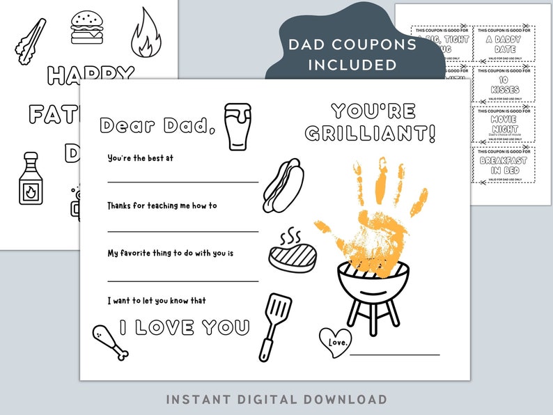 Father’s Day Card From Kids. BBQ Grill Themed Handprint Art, Fill in ...